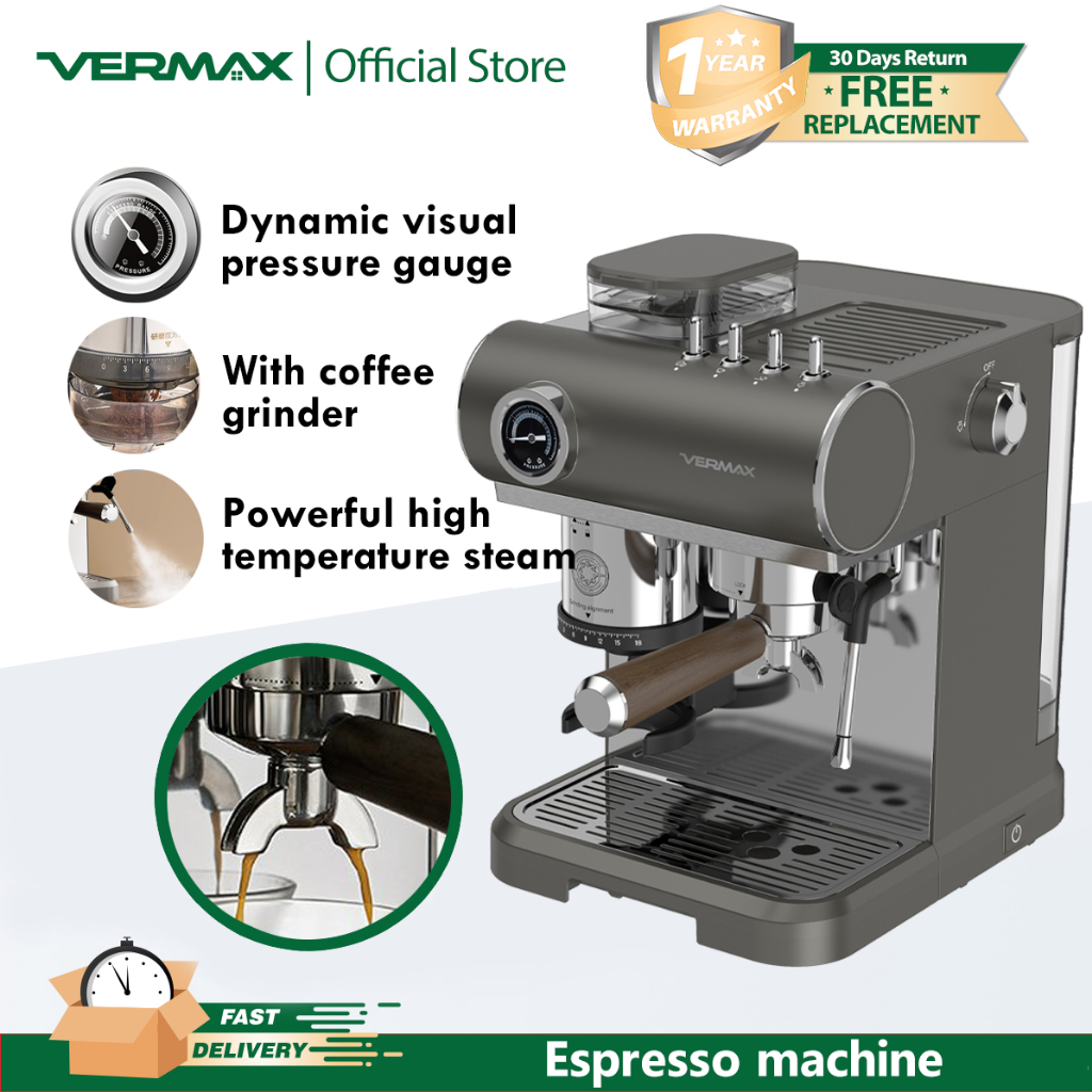 Vermax Barista Express Espresso Machine with Grinder & Boiler 20Bar ...