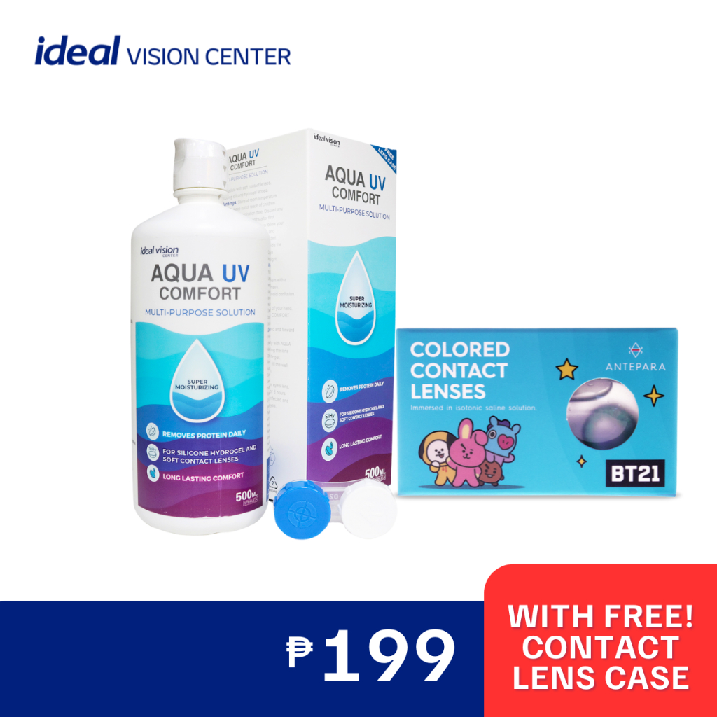 BLUE LAGOON Antepara with BT21 Contact Lens 1 Box & Aqua UV Comfort ...