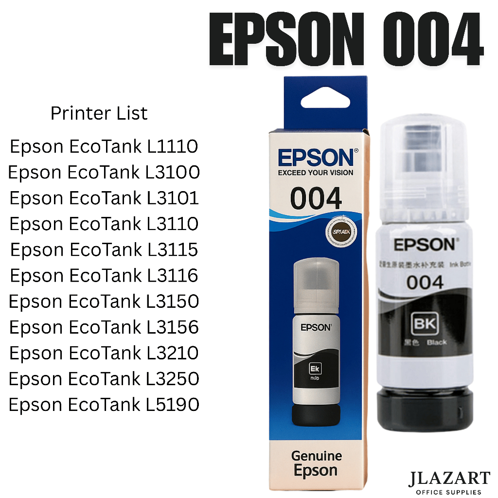 Epson ink 004 Black Cyan Yellow Magenta Epson printers L3169 and L3250 series 70ml. ink bottle ...