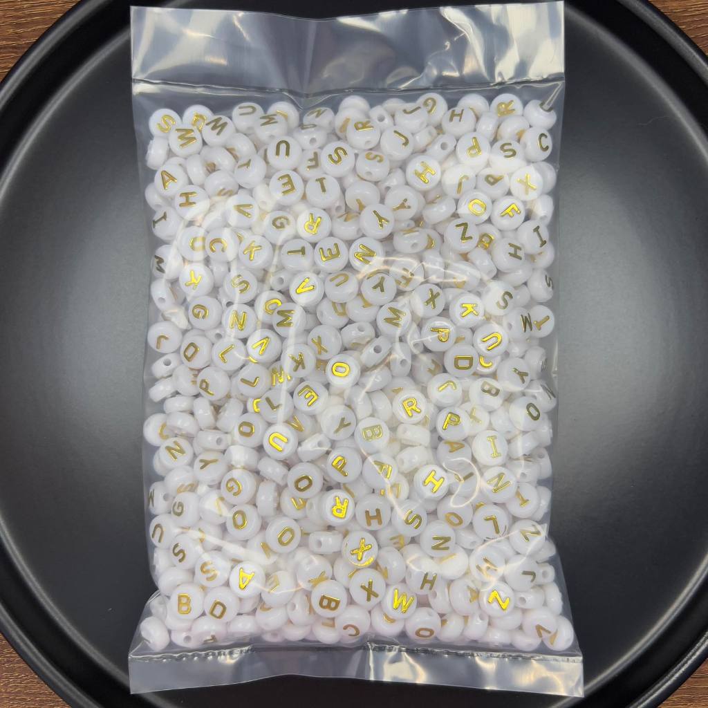 Veeds 200 Grams Round Gold White Bead 10mm Letter DIY Beads Art and ...