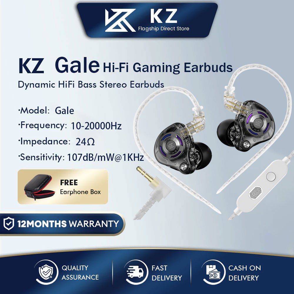 KZ Gale Hi-Fi Gaming Earbuds 3.5mm Wired Earphones With Mic Noise ...