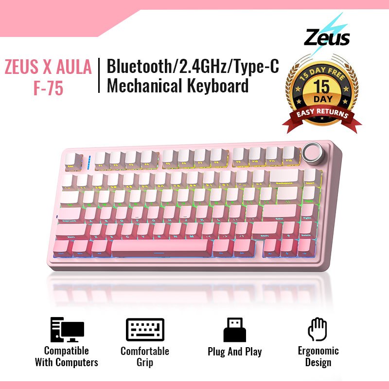 Zeus x Aula 75% Wireless Mechanical Gaming Keyboard Bluetooth/2.4GHz ...