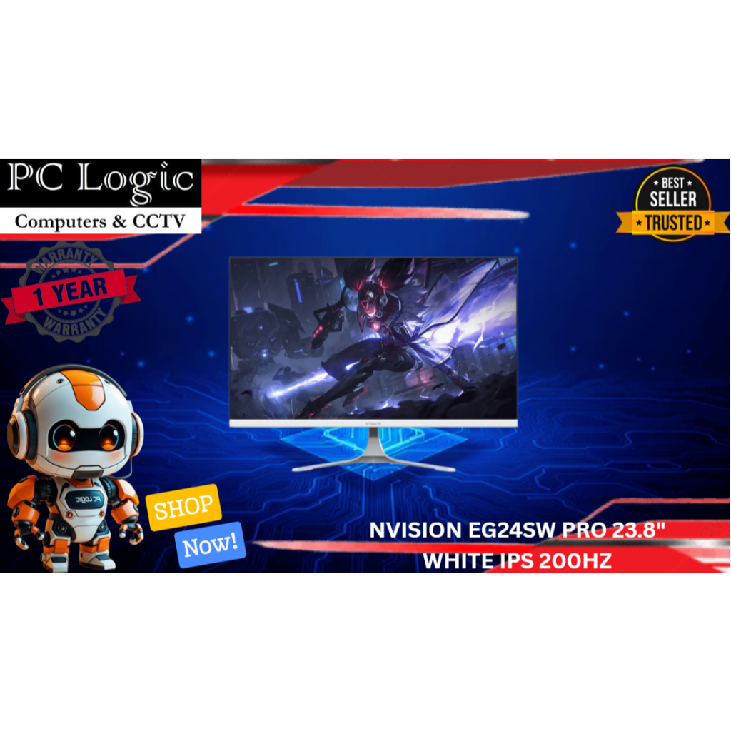 NVISION EG24SW PRO 23.8" WHITE IPS FLAT GAMING MONITOR 200HZ 1MS ...