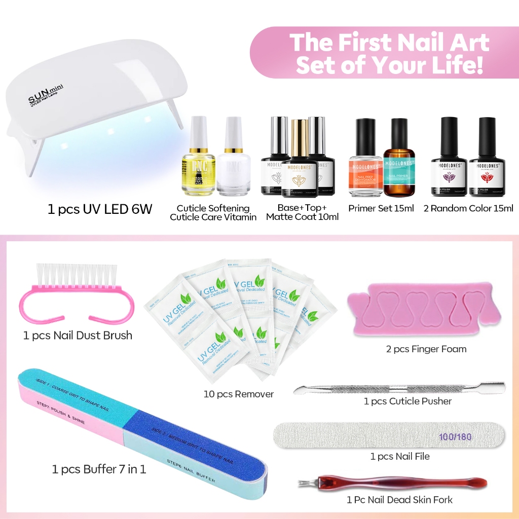 Modelones Gel Nail Polish Set with UV Light 6W LED Nail Lamp 2Colors ...