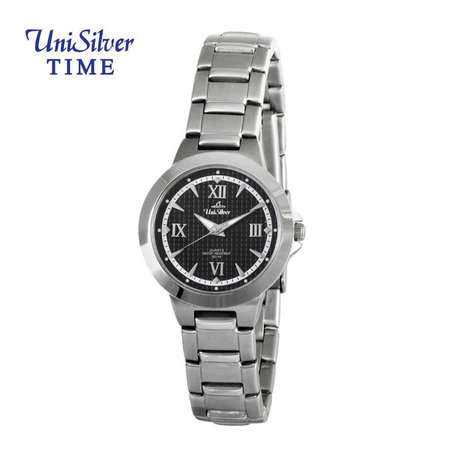 UniSilver TIME Women's Silver/Metallic Black Dial Analog Stainless ...