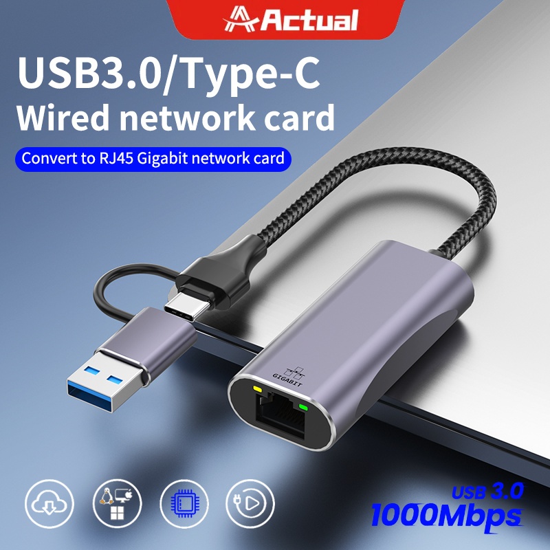 Actual USB Ethernet Adapter USB 3.0 Network Card to USB RJ45 Lan for PC ...