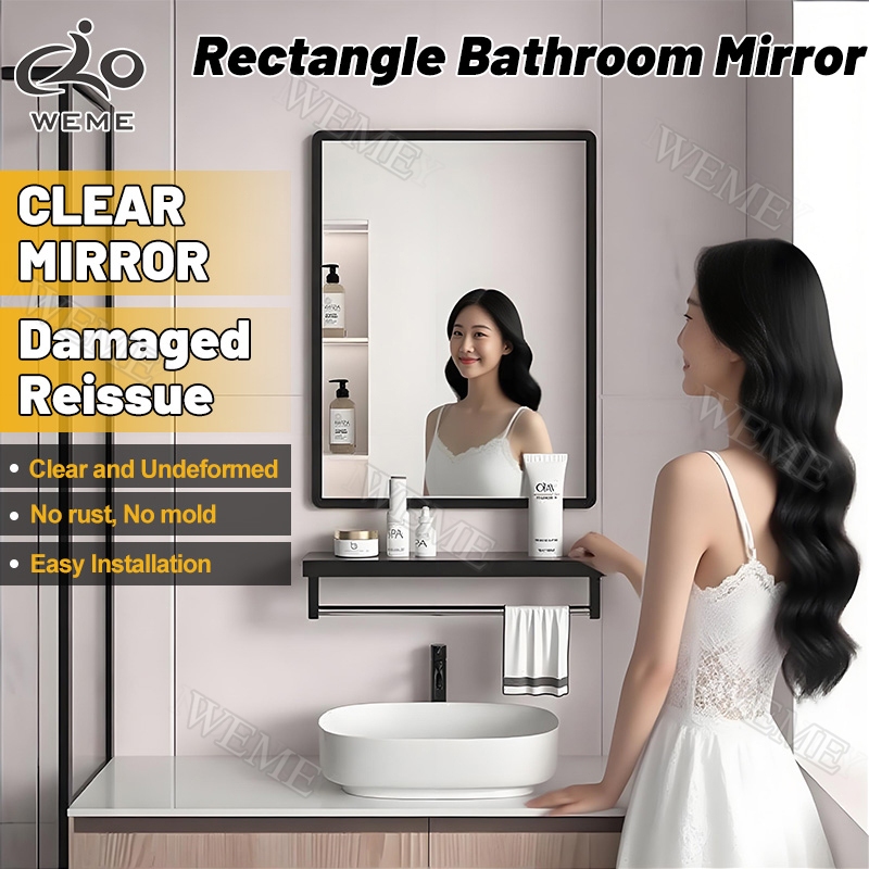 COD Rectangle Bathroom Mirror With Storage Rack Wall Mounted Mirror ...