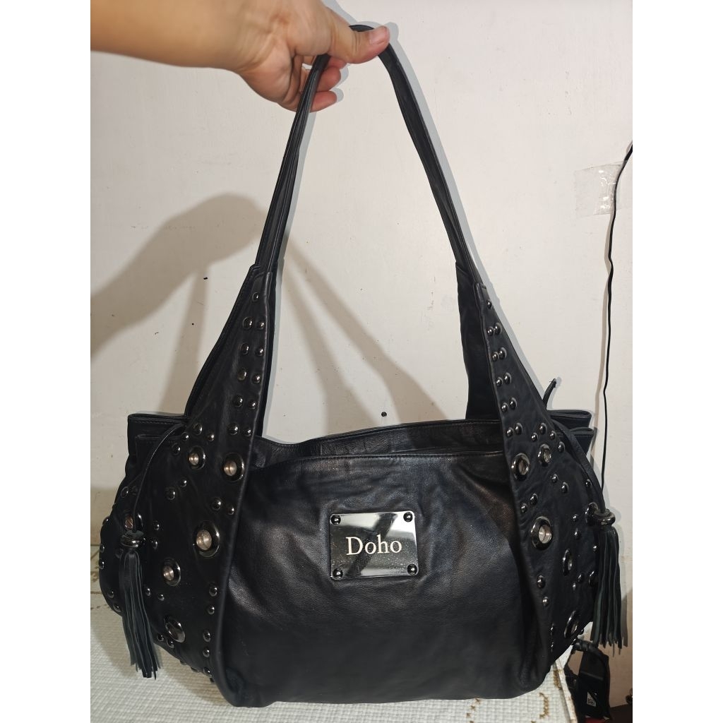 Preloved Doho Korea Black Shoulder Bag,Genuine Leather | Shopee Philippines