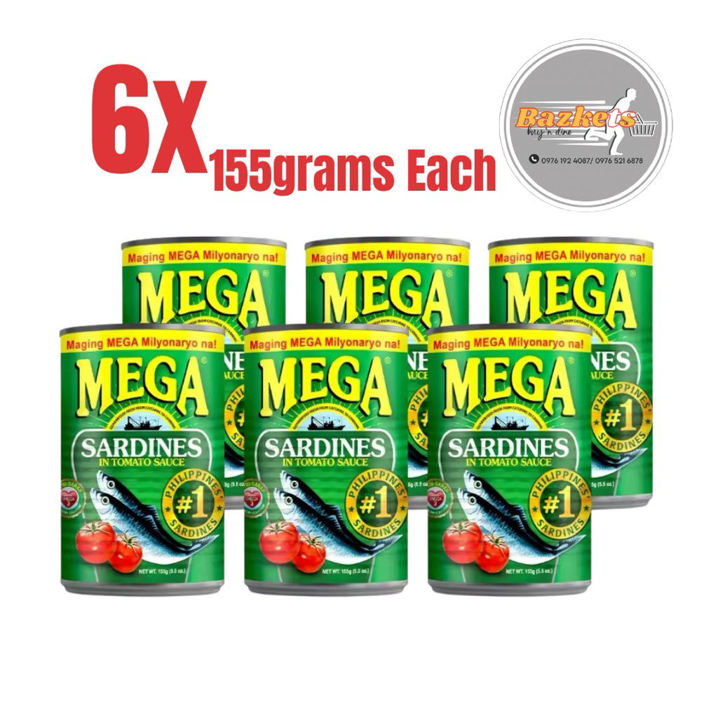 MEGA SARDINES IN TOMATO SAUCE 155g / 6X by Bazkets | Shopee Philippines