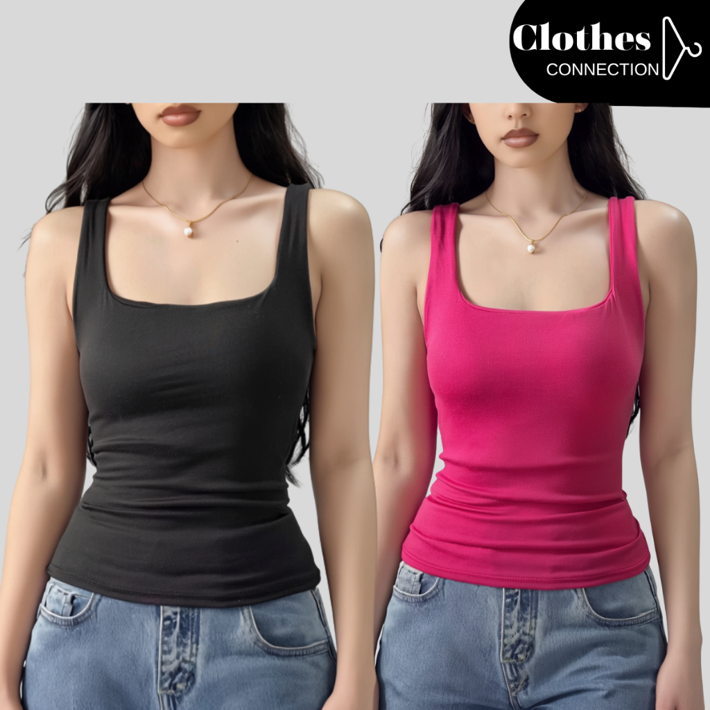 Padded Tops for Women Square Neck Basic Sleeveless Tank Top Sexy Sando ...