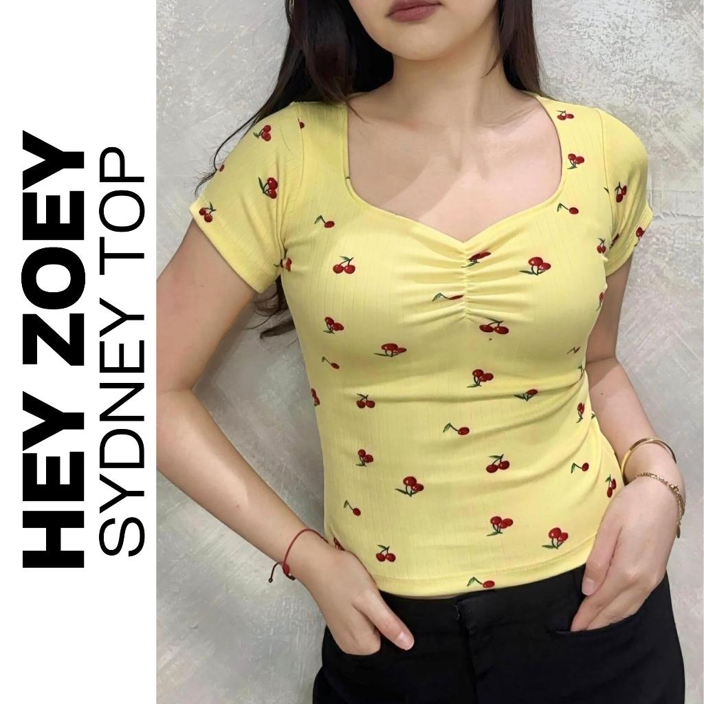 HEY ZOEY Sydney Top - Sweetheart Neck Cherry Printed Soft Cotton ...