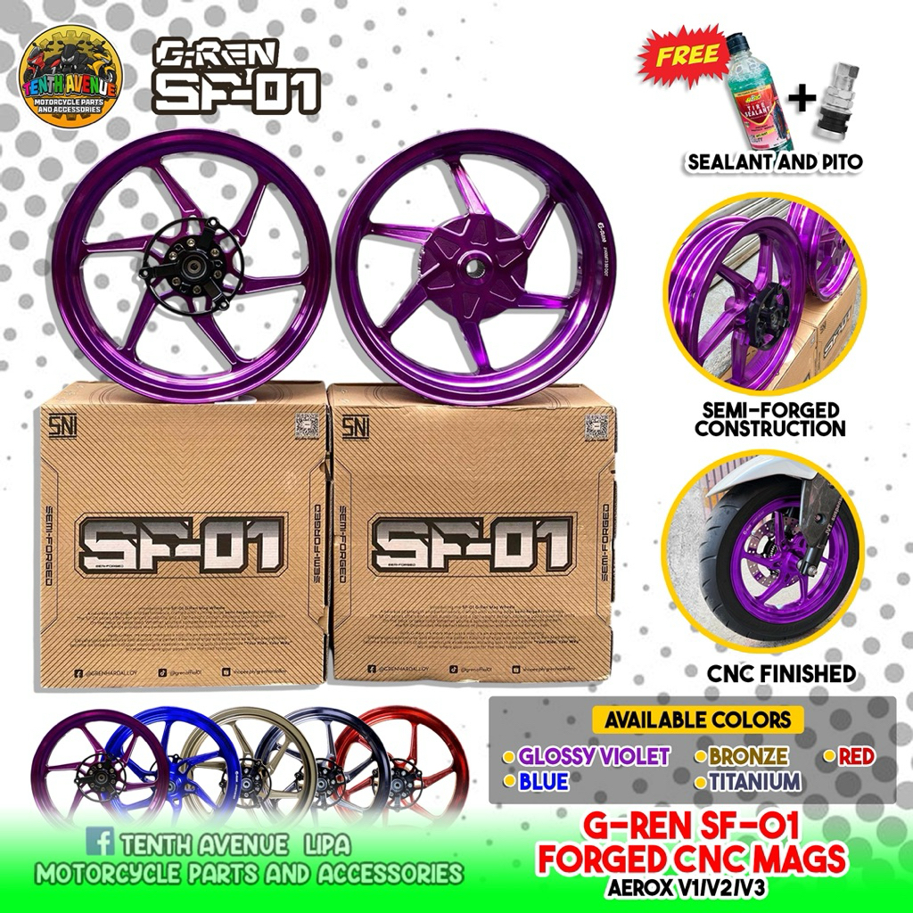 G-REN SF-01 FORGED CNC MAGS AEROX V1/V2/V3 (FREE SEALANT & TIRE VALVE ...