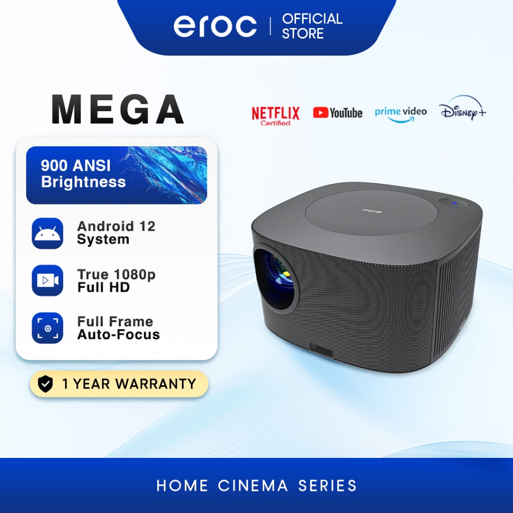 Eroc Mega projector Auto Focus 900 ANSI Bluetooth Speaker and Dolby ...