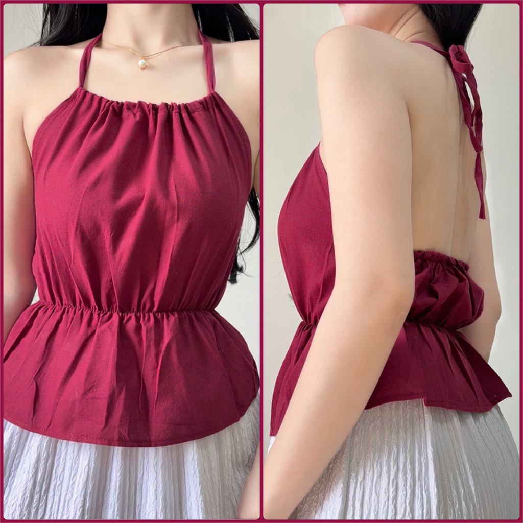 KAYCEE LINEN HALTER TOPS | Shopee Philippines