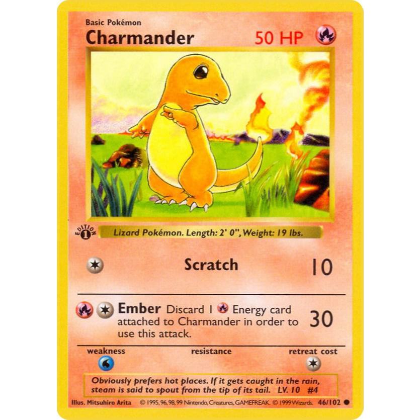 pokemon Charmander - Base Set (Shadowless) (BSS) 1st ed lightly played ...