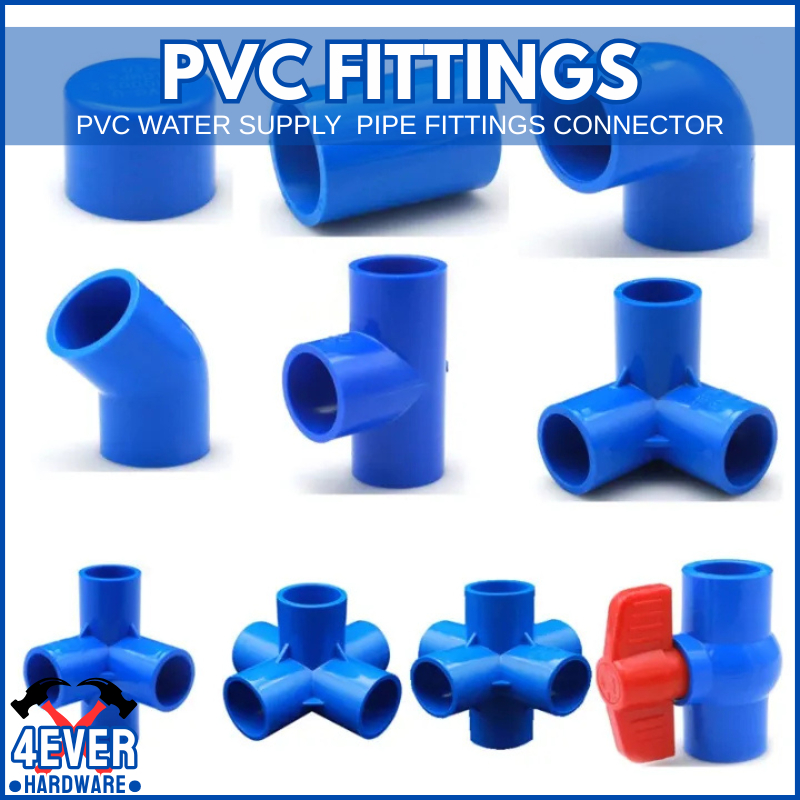 PVC Blue Fittings Elbow Tee Coupling Pipe Connectors (SOLD PER 5 PIECE ...