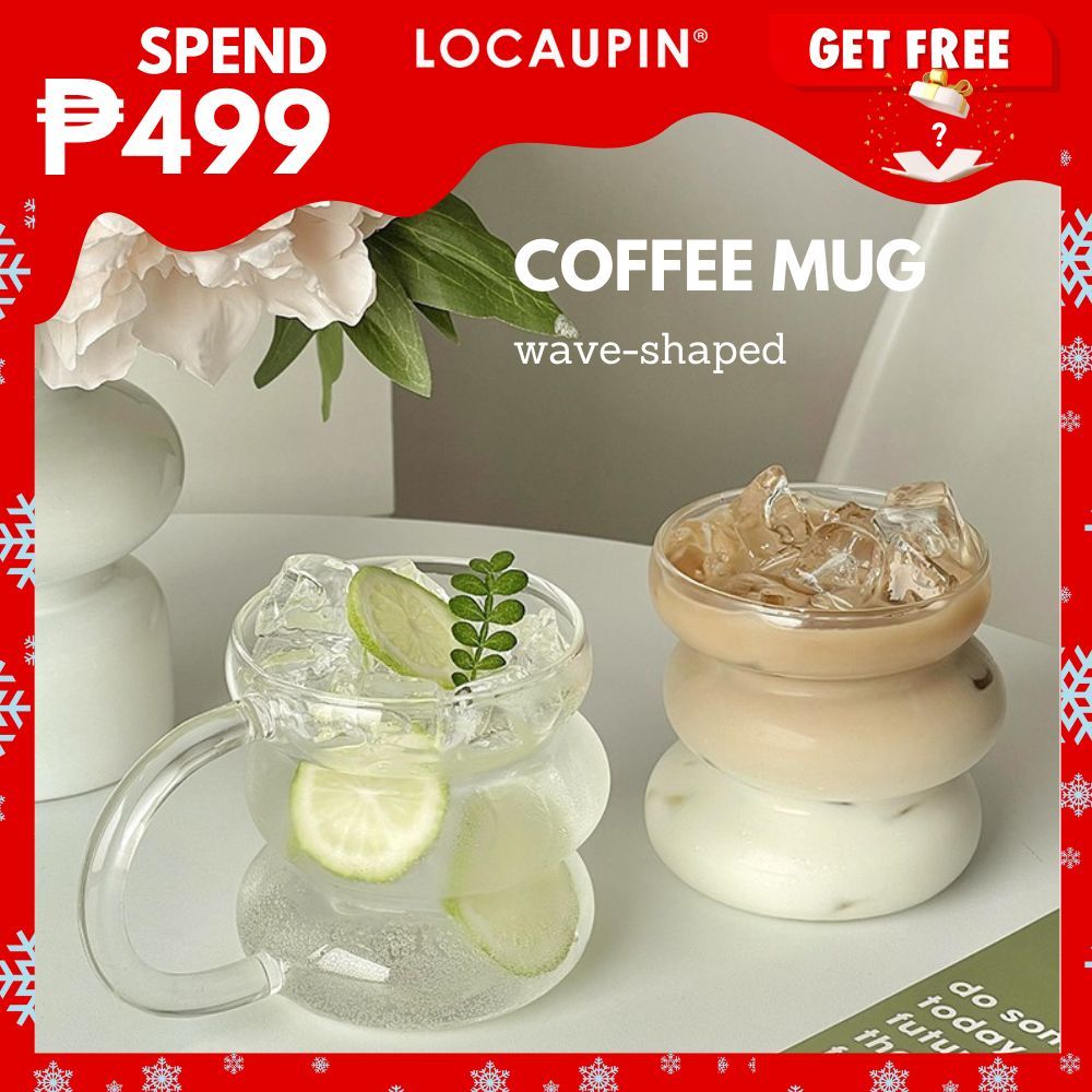 LOCAUPIN Wave Shaped Coffee Glass Mug Aesthetic Stovetop Safe Office ...