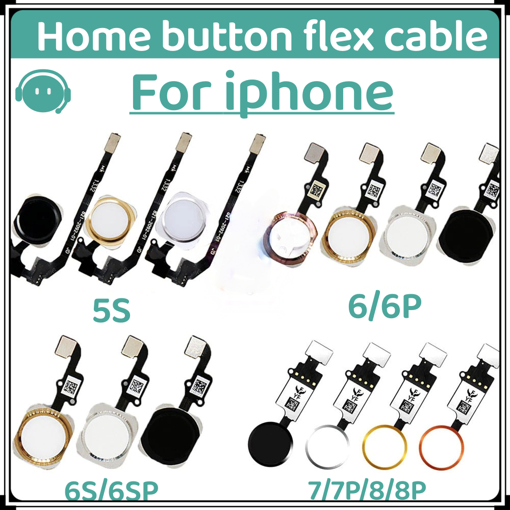 Menu Home Button with Flex Cable Touch for iPhone 5S 6 6P 6S 7 7P 8 ...