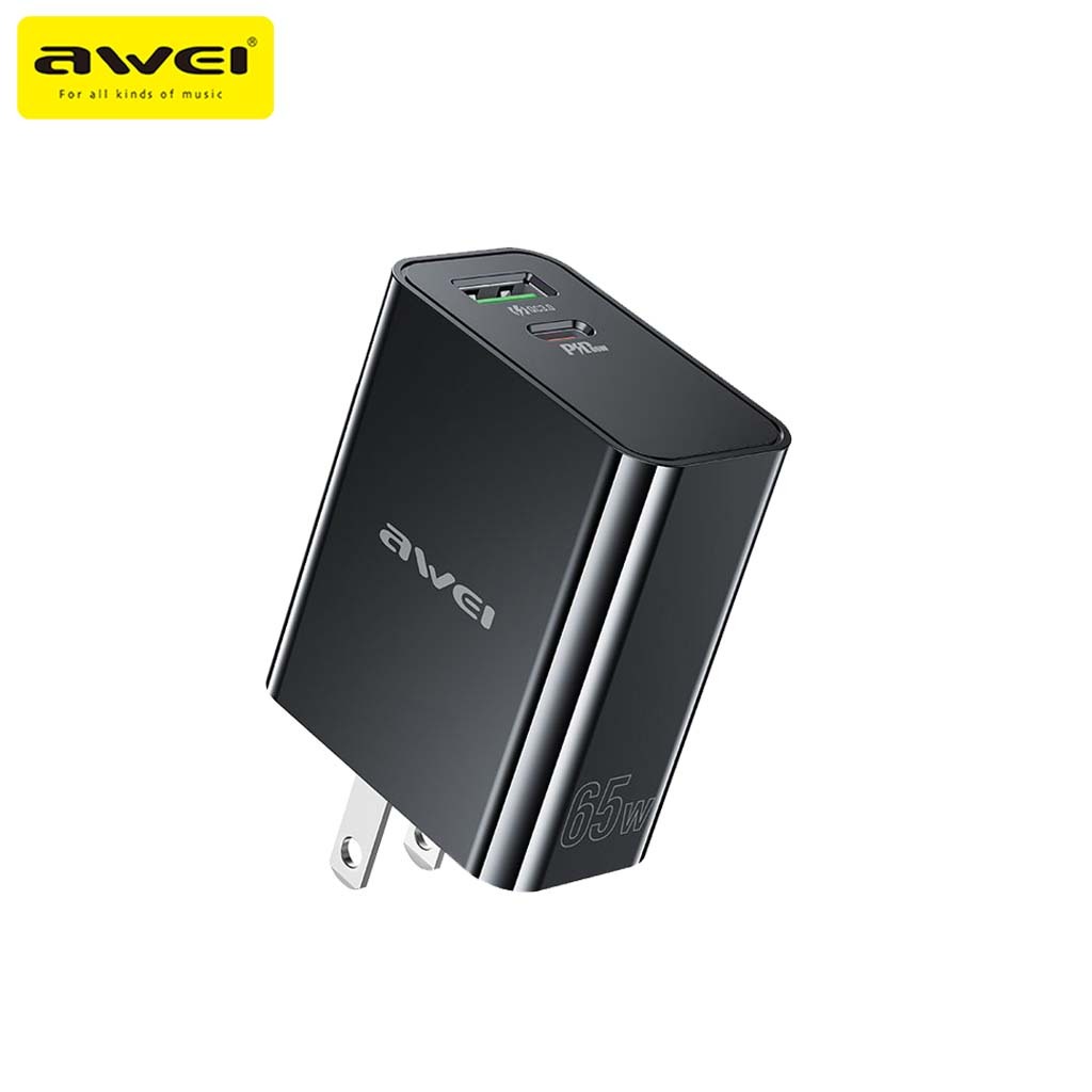 Awei PD58-US GaN Power Adapter PD65W Quick Charging Foldable Dual ports ...