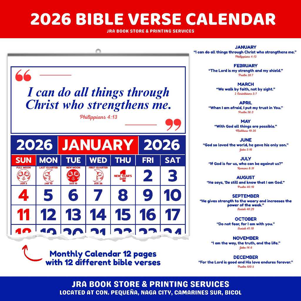 2026 Scripture / Bible Verse Calendar for Home & Office (A3 Size 12 ...