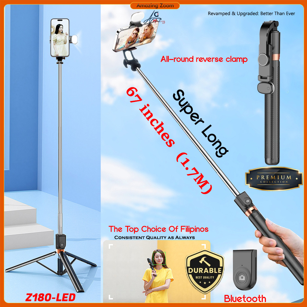 1.7 Meters Selfie Stick Long Extendable Wireless Monopod Tripod With ...