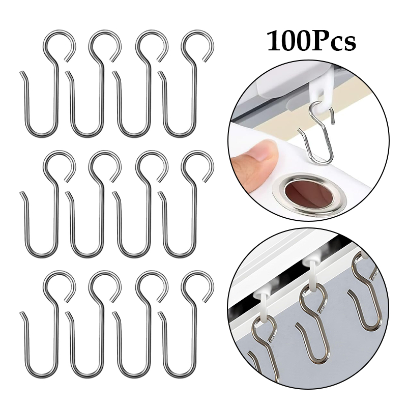 100Pcs Curtain Track Hooks S-Shape Metal Ceiling Curtain Track Hooks ...