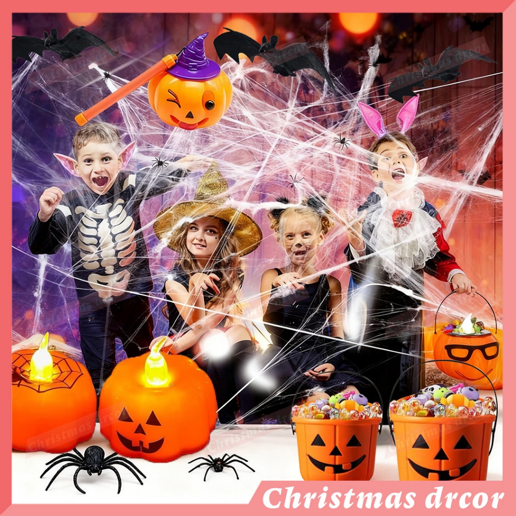 Halloween decorations, pumpkin buckets, elf ears, horror masks, spider ...