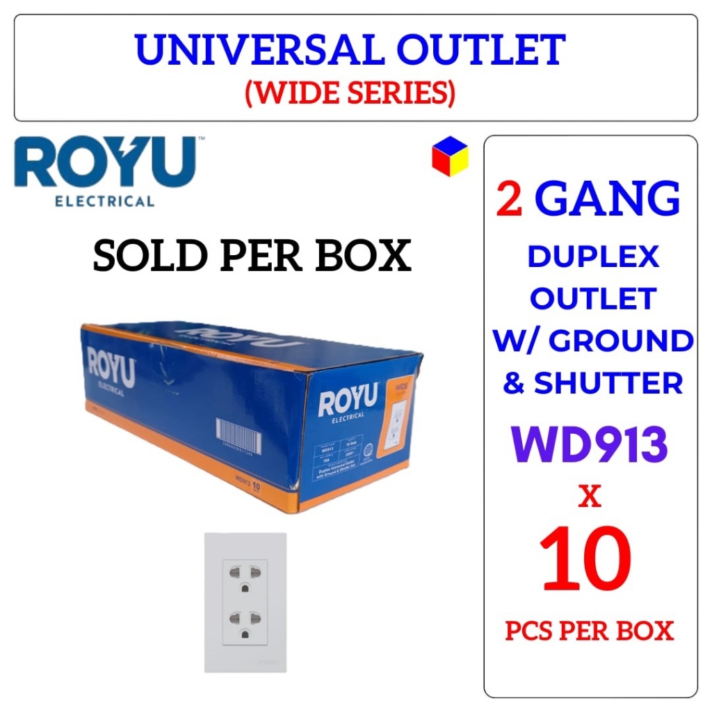 (10 pcs) Royu Wide Series Two (2) Duplex Universal Outlet with Ground ...