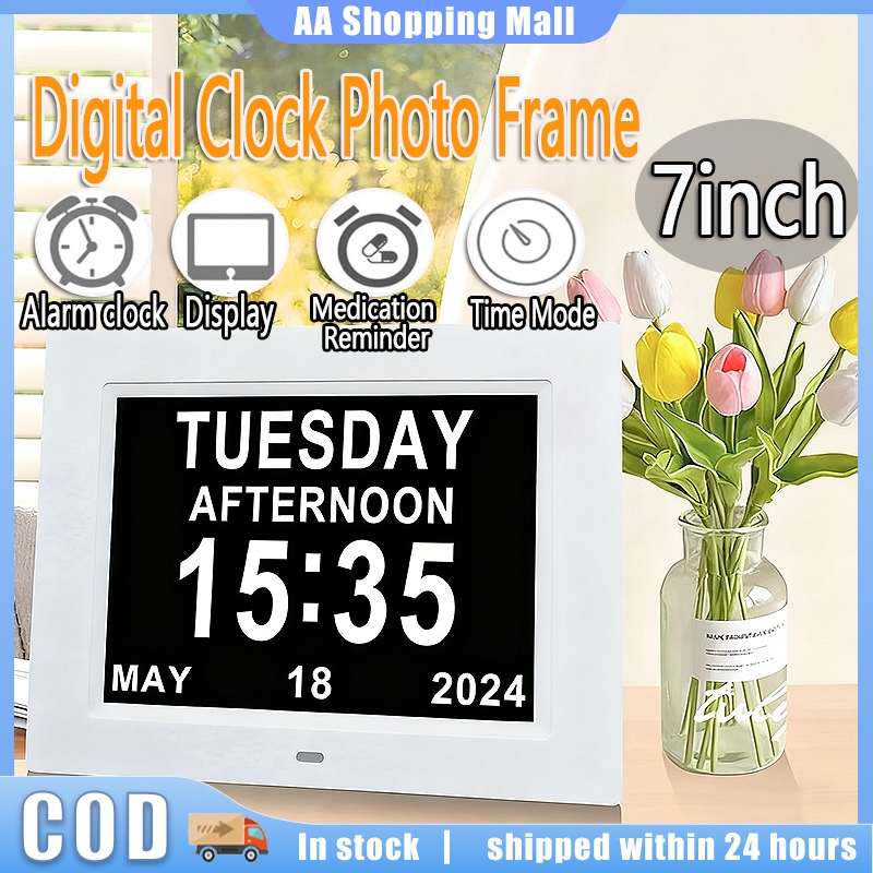 7Inch Digital clock photo frame Display Digital Clock for Seniors with ...