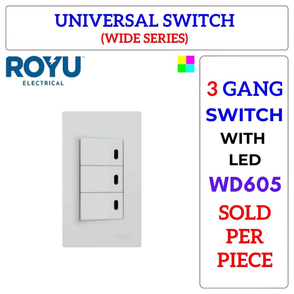 Royu Wide Series Three (3) Gang Switch with LED (WD605) 250V, 10A ...