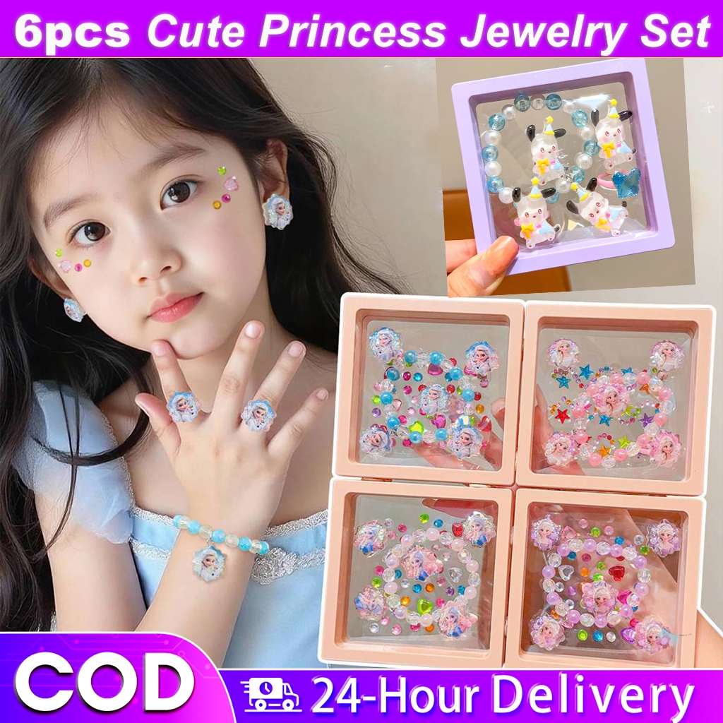 6pcs Sanrio children's jewelry set cute cartoon girl accessories ...