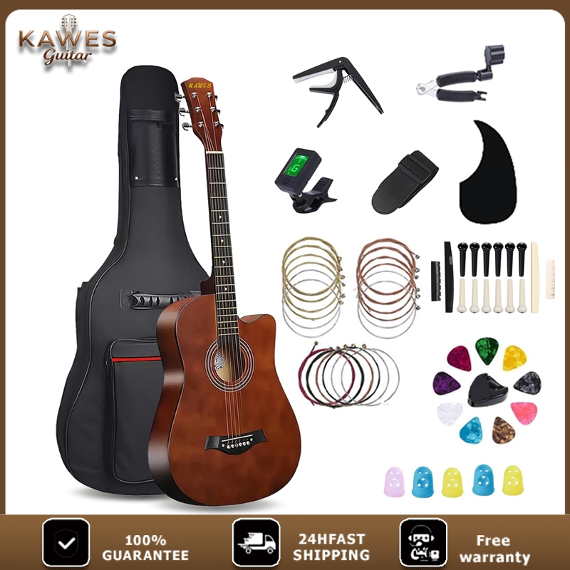 KAWES 38inch Wood Acoustic Guitar 6 Steel-String Acoustic Guitar With ...