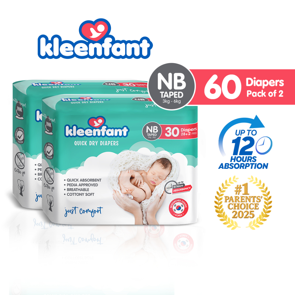 Kleenfant Baby Taped Diaper Newborn-XL (60 Pads) Disposable Diaper Baby ...