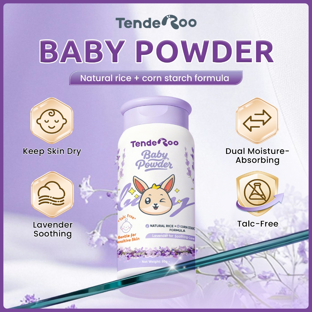 【Talc-Free&pH5.5】TenderRoo Baby Powder 80g Rice+Corn Starch For Maximum ...