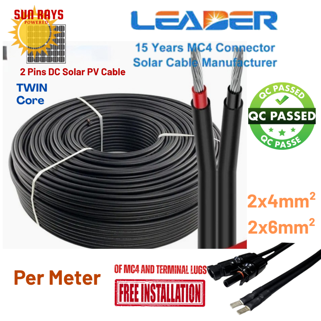 LEADER PV Solar Cable - 2x4mm²/2x6mm² PV Twin Core dual-wall insulation ...