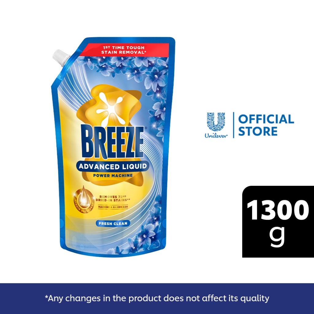Breeze Laundry Liquid Detergent Fresh Clean 1300g Pouch | Shopee ...