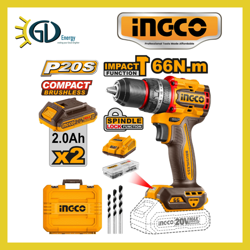 Ingco Compact Impact Drill Brushless 66NM CIDLI20668 | Shopee Philippines