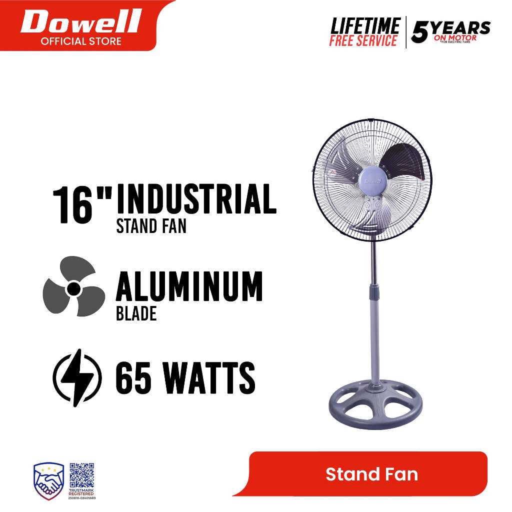 Dowell 16" Electric Industrial Stand Fan Aluminum Blade | IFST-16PR ...