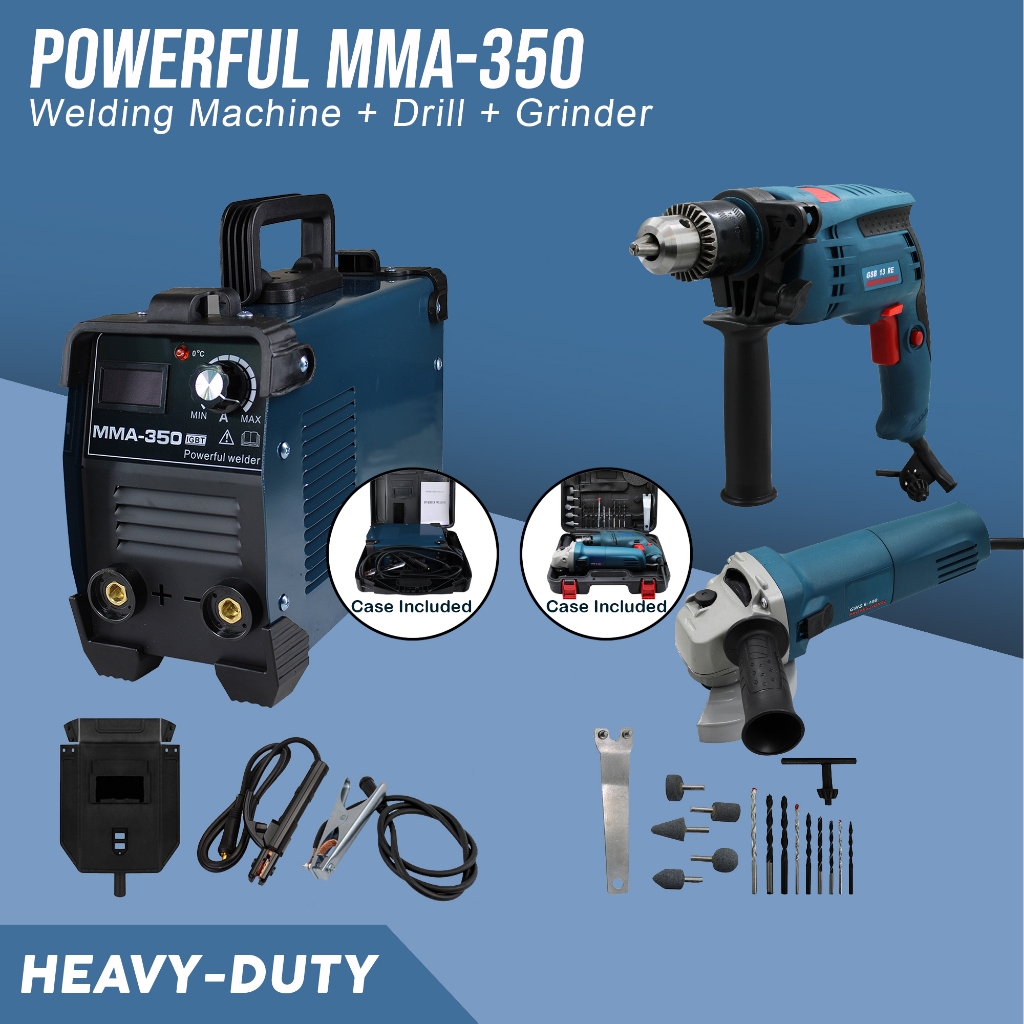 [ TRIO SET ] Powerful MMA-350 Welding Machine + 2in1 Powerful Drill and ...