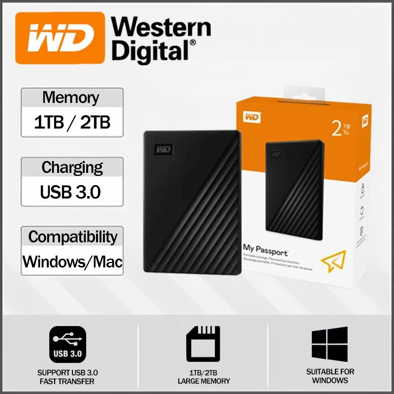 Western Digital 1TB 2TB External Hard Drive Portable Expandable Hard ...