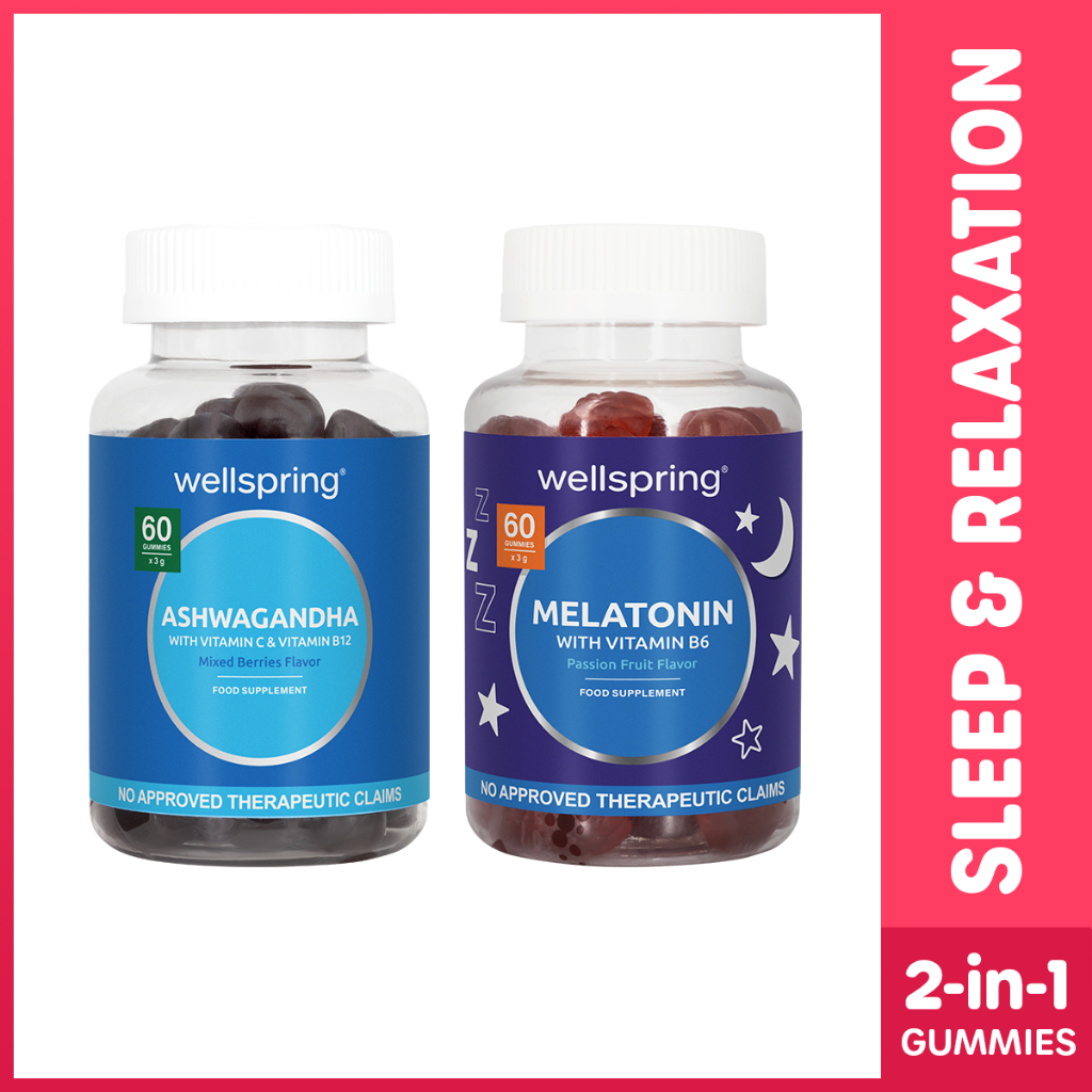 Wellspring Melatonin 1mg 60s Gummies + Ashwagandha 60s Gummies | Shopee ...