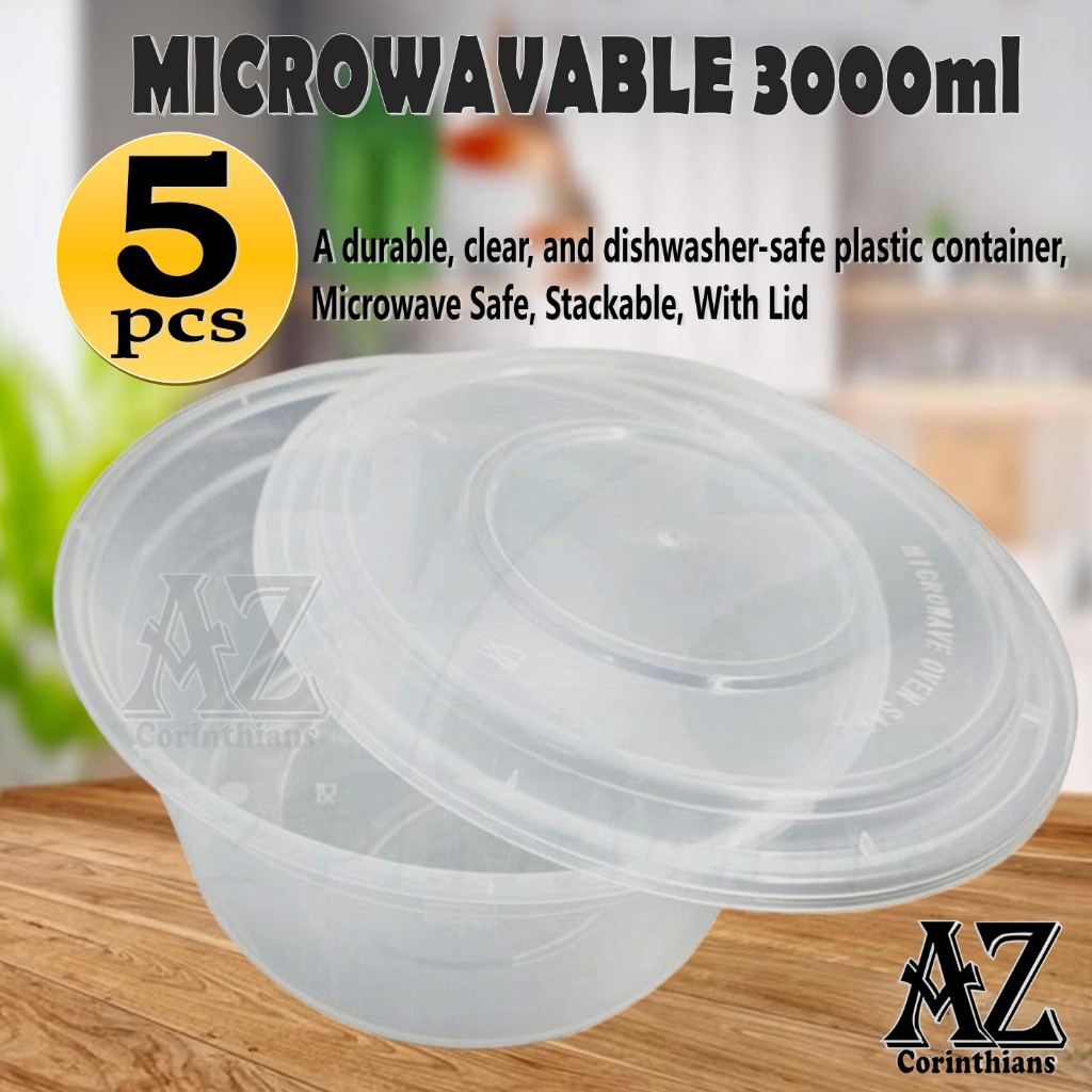 5pcs-3000ml Microwavable Big Round plastic container , Party needs ...