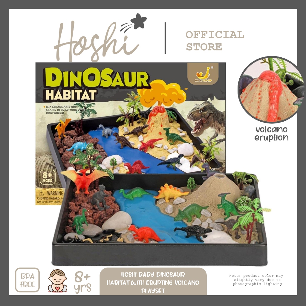 Hoshi Baby Dinosaur Habitat with Erupting Volcano Pretend Playset ...