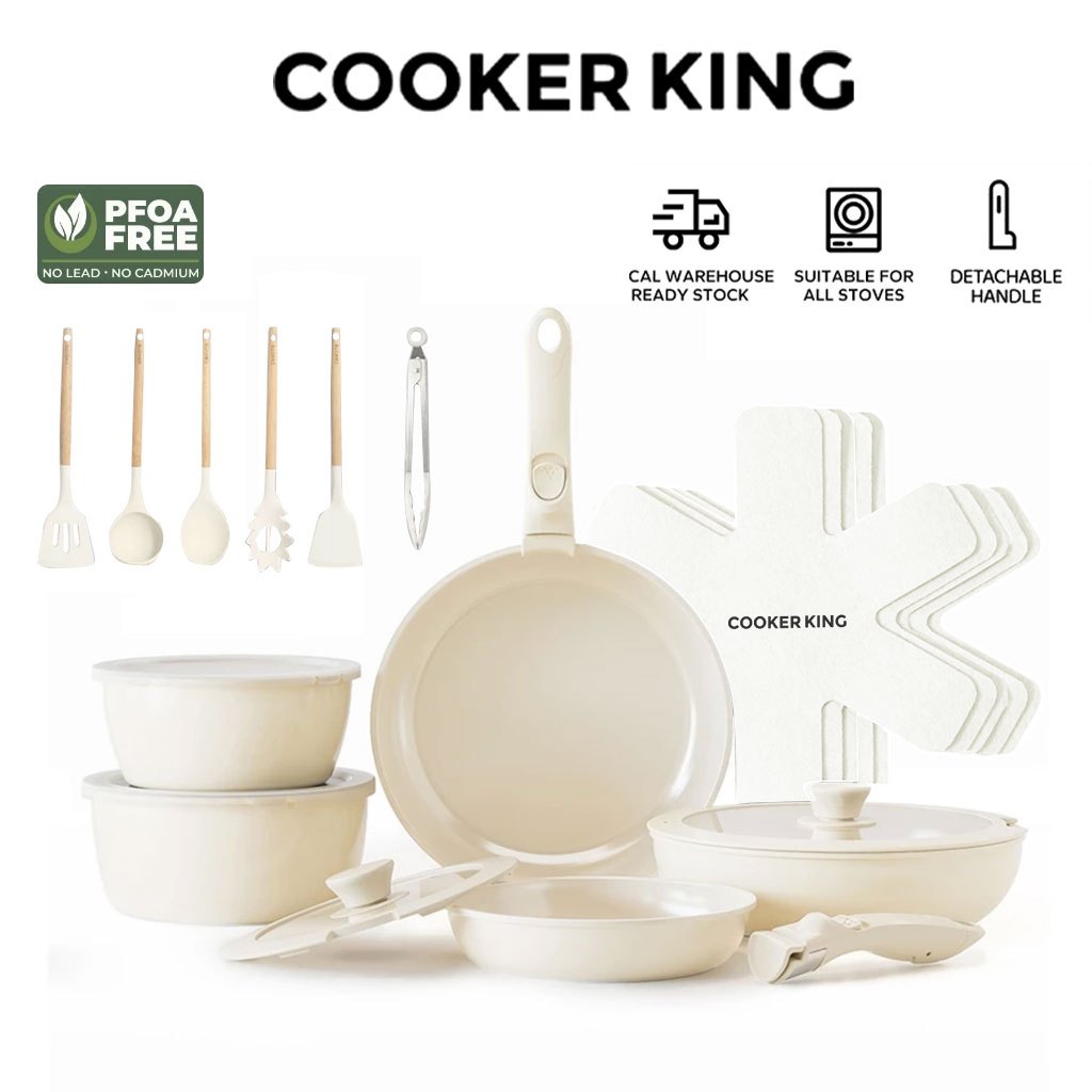 COOKER KING Nonstick Ceramic Rock Cookware Set Handle Detachable ...