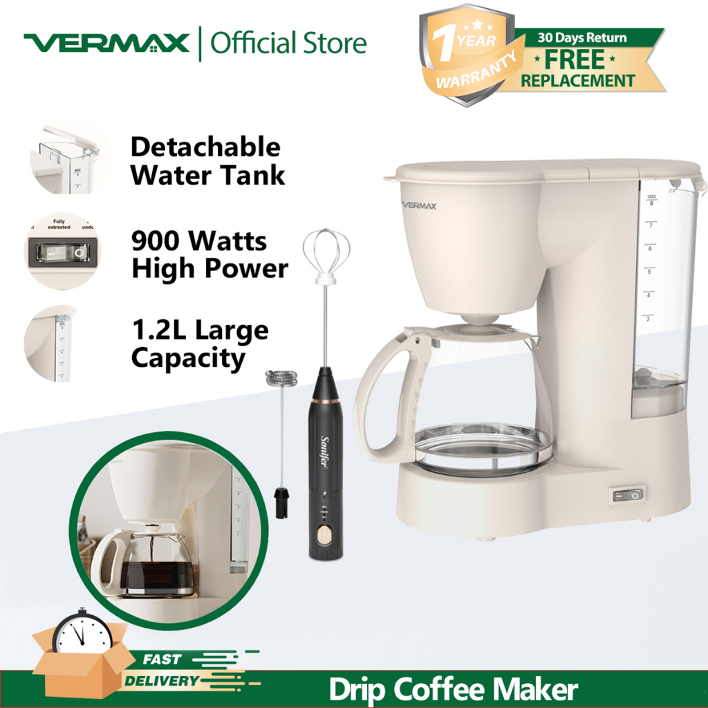 Vermax Drip Coffee Machine 900W with Detachable Water Tank & Glass ...