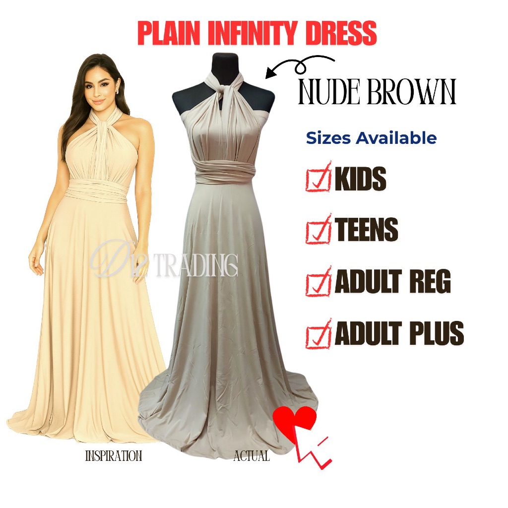(NUDE BROWN) Plain Infinity Dress For Sizes Kids, Teens, Adult Regular ...