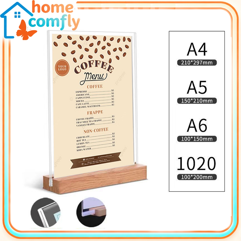 Acrylic Sign Holder Beech Material T Shape Table Restaurants Flyer Menu ...