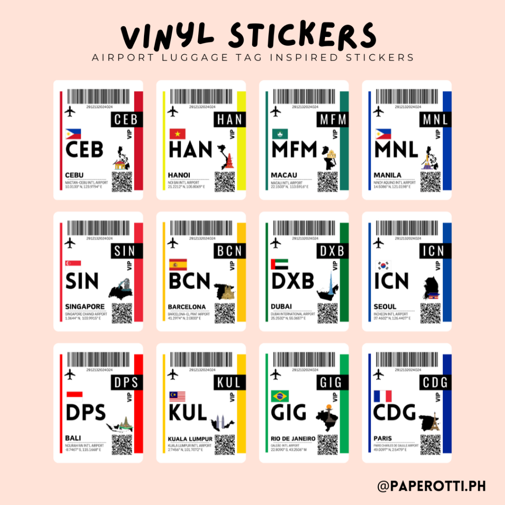 Airport Luggage Tag Inspired Stickers | Waterproof Vinyl Sticker ...