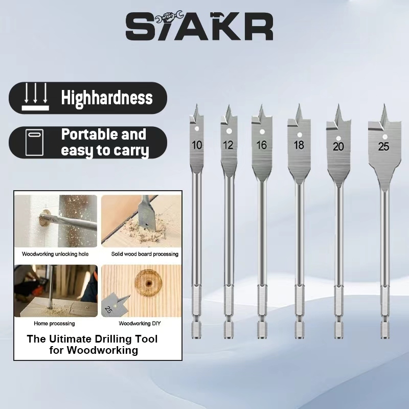 6pcs Wood Flat Drill Sets Paddle Flat Wood Boring Drill Bit Set Power ...