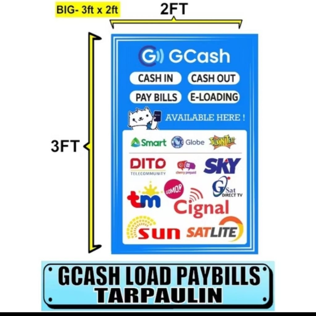 Gcash/Load/Paybills Tarpaulin with FREE EYELETS | Shopee Philippines